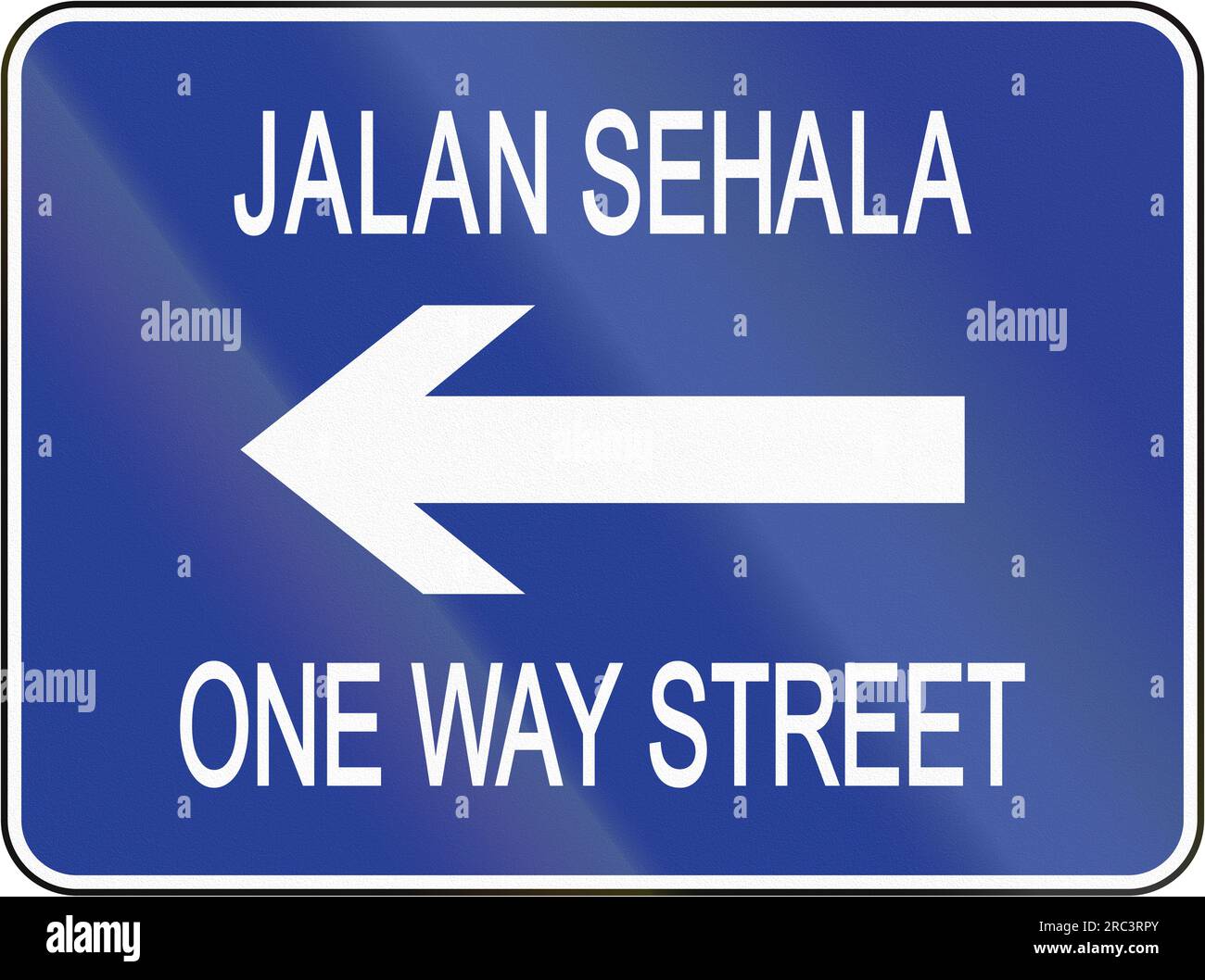 Bruneian traffic sign: Jalan sehala/One-way road, pointing to the left ...