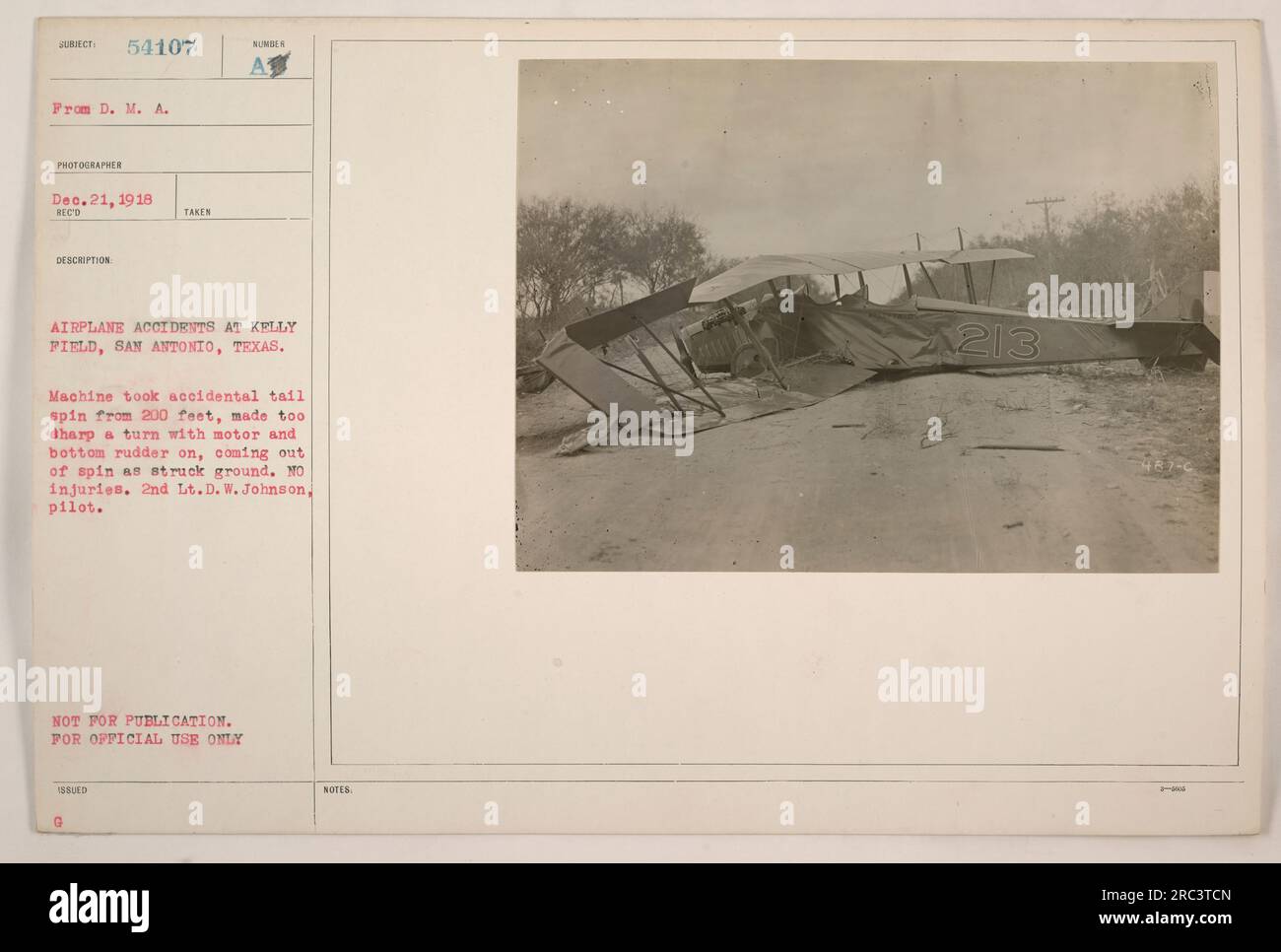 "Airplane accident at Kelly field, San Antonio, Texas. The machine took ...