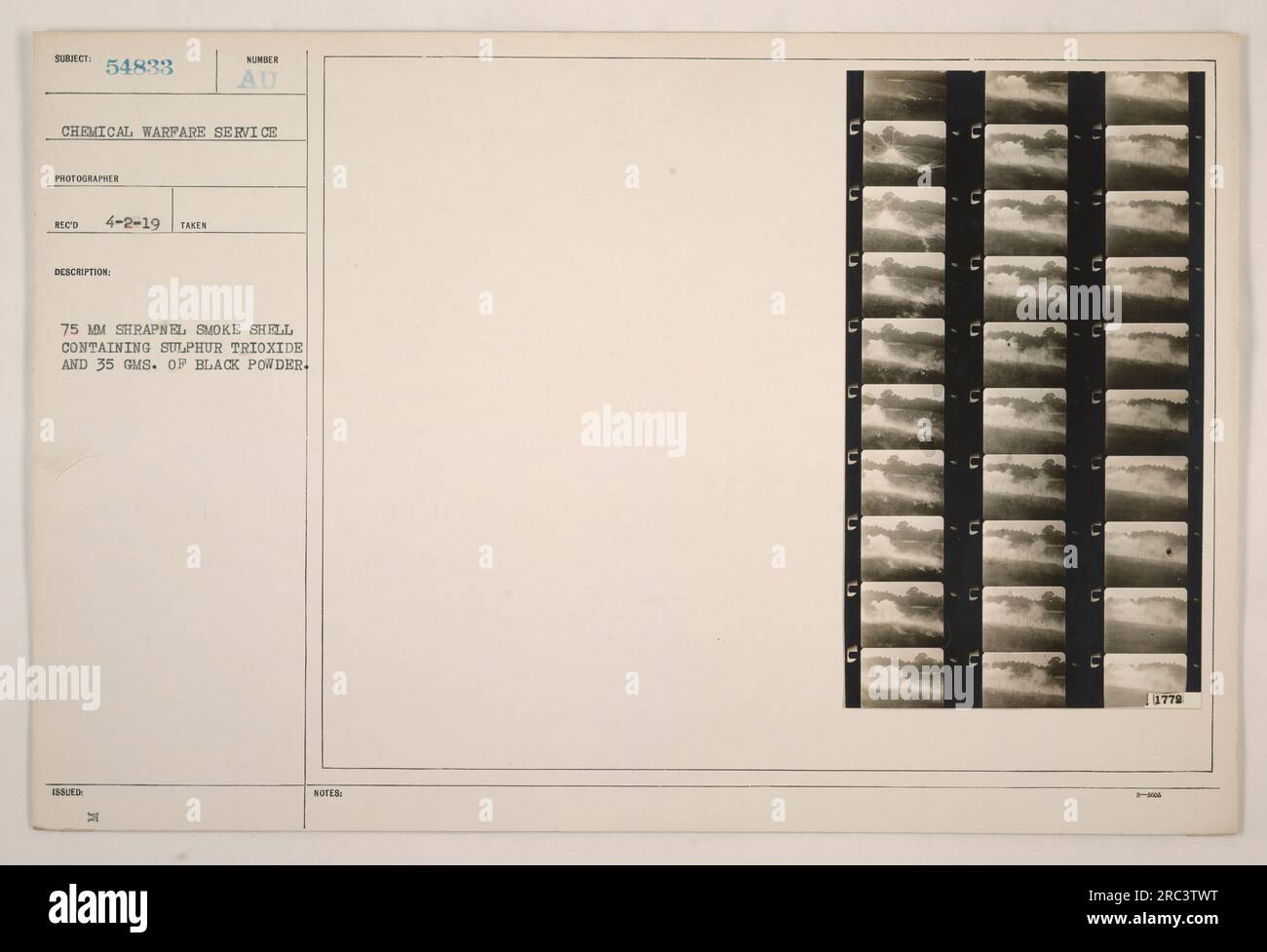 Close-up image of a 75mm shrapnel smoke shell used during World War One ...