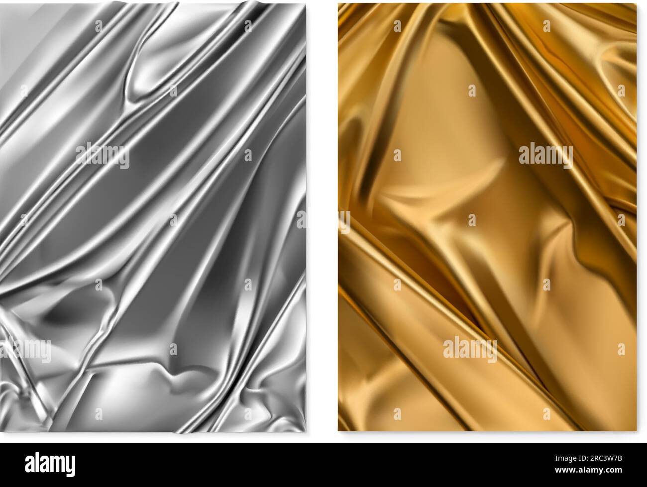 Golden and silver foil texture realistic set isolated vector ...