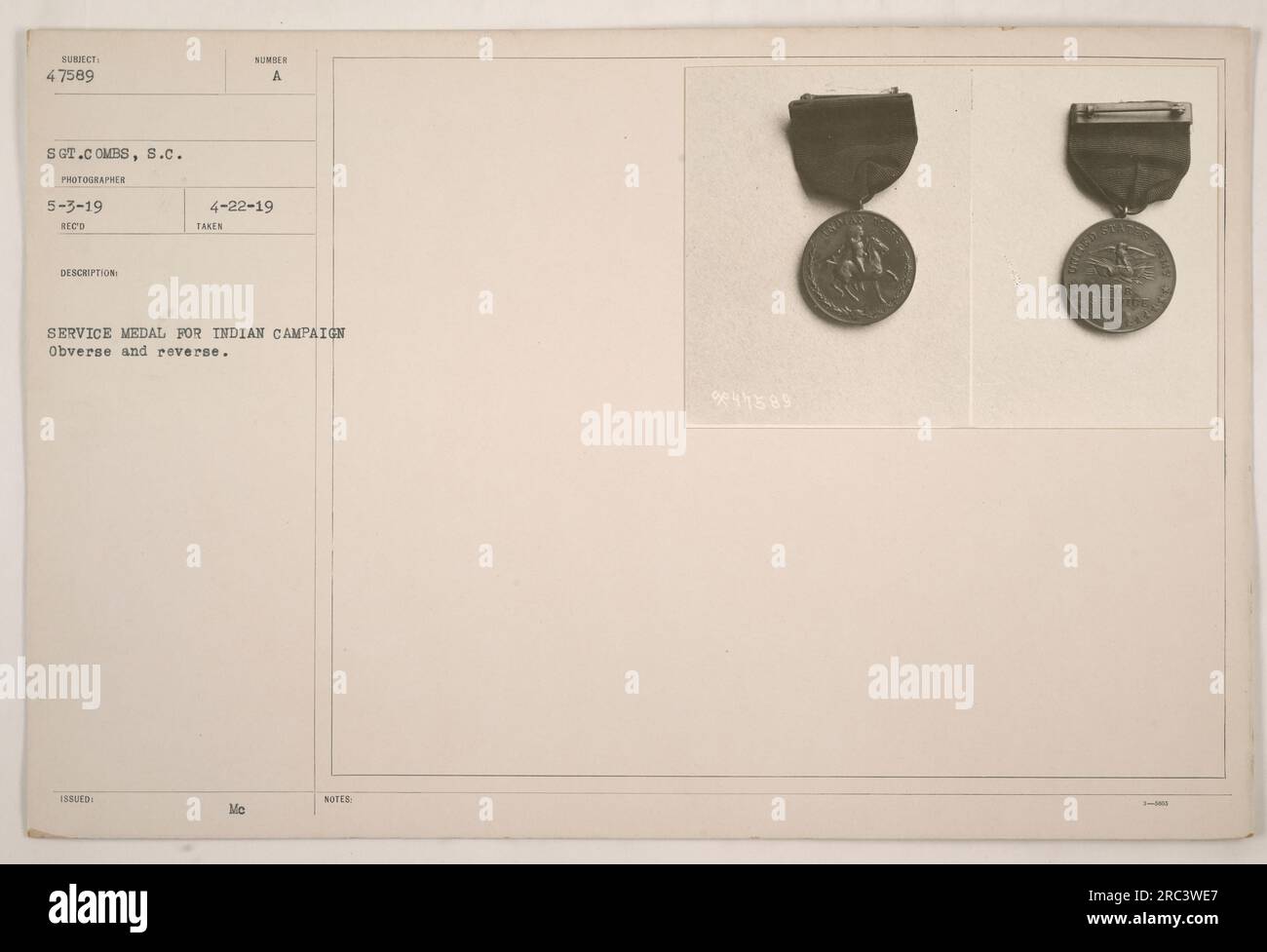 Image showing the obverse and reverse side of the service medal for the ...