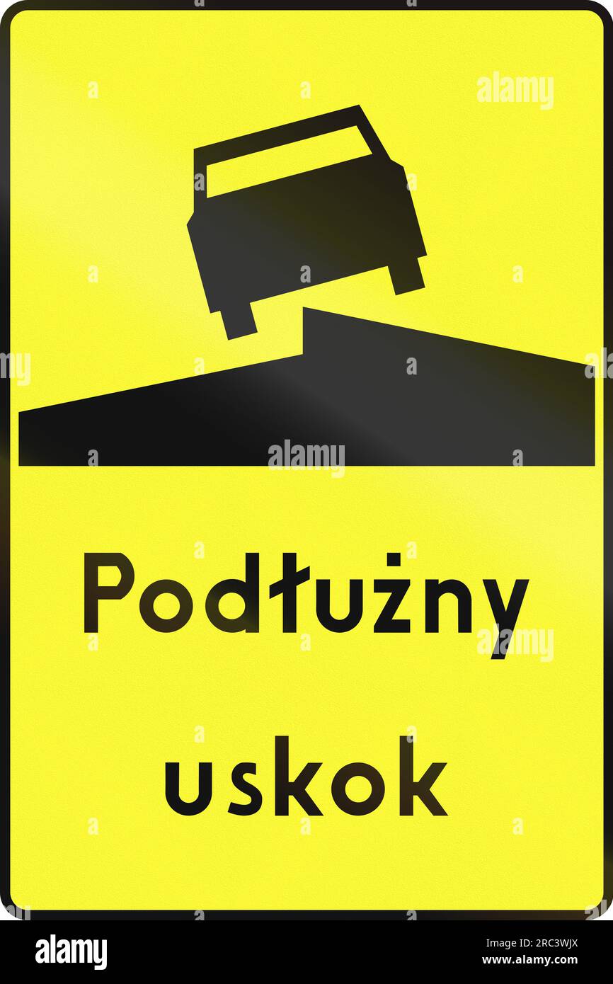 Polish road warning sign: Damage to the road Stock Photo - Alamy