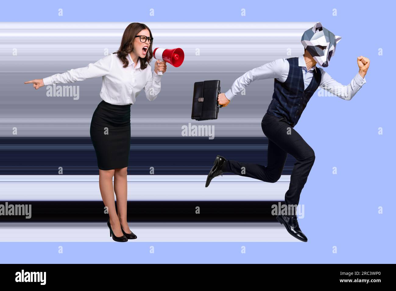 Photo cartoon comics sketch collage picture of angry lady boss ...