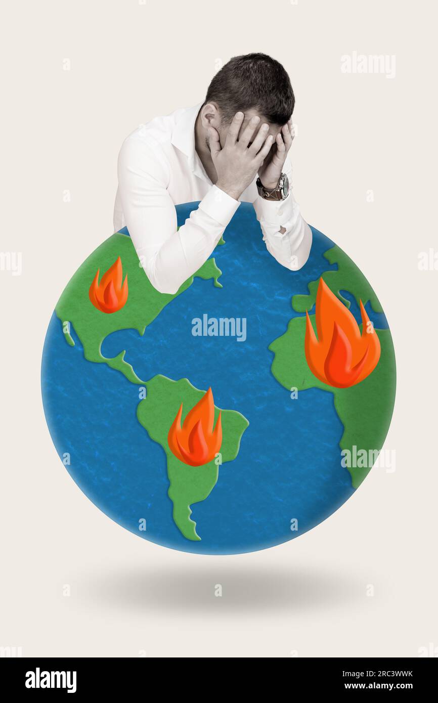 Creative retro 3d magazine collage image of unhappy upset guy crying ...