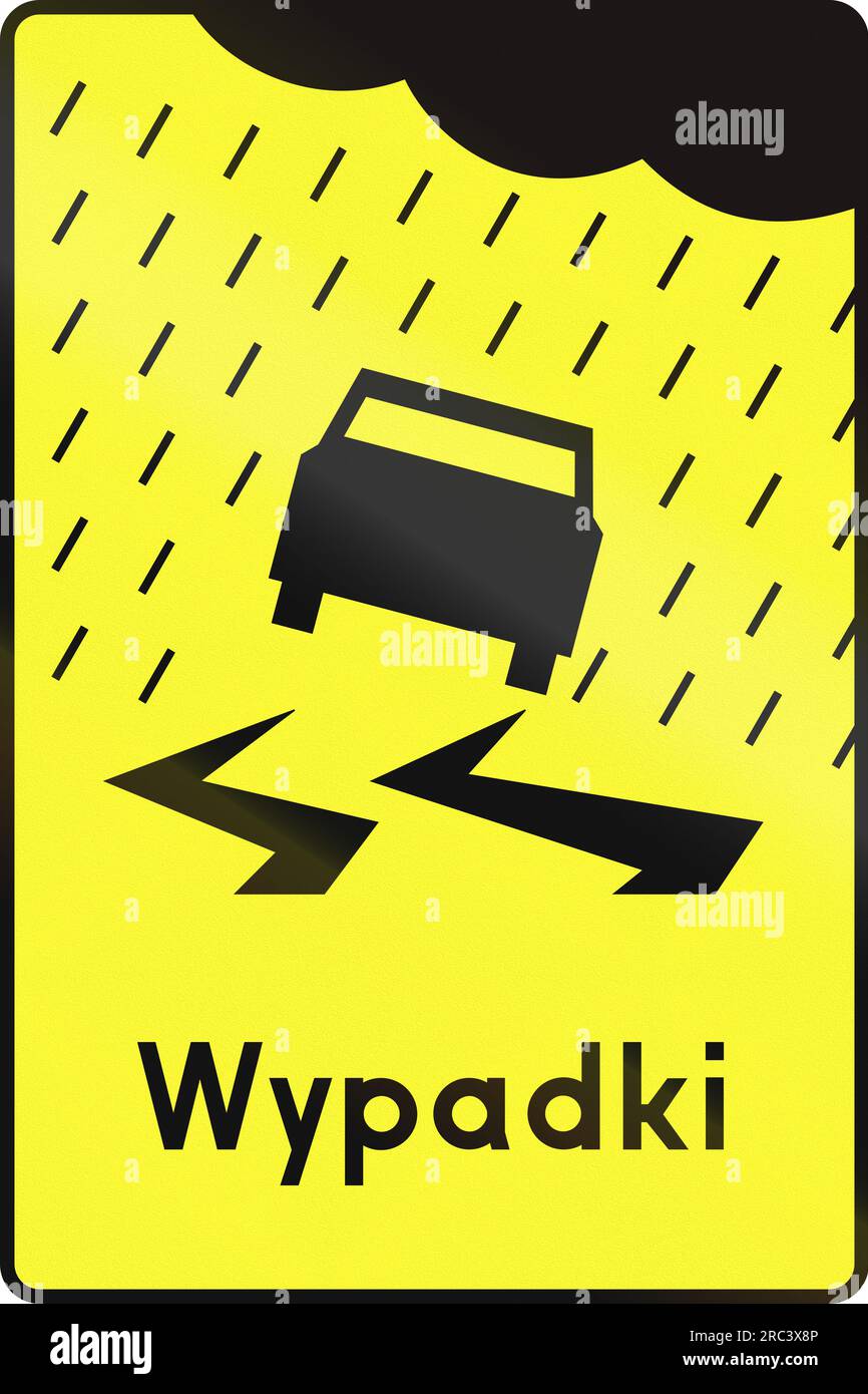 Polish road warning sign: Hazard of accident due to water. Wypadki ...