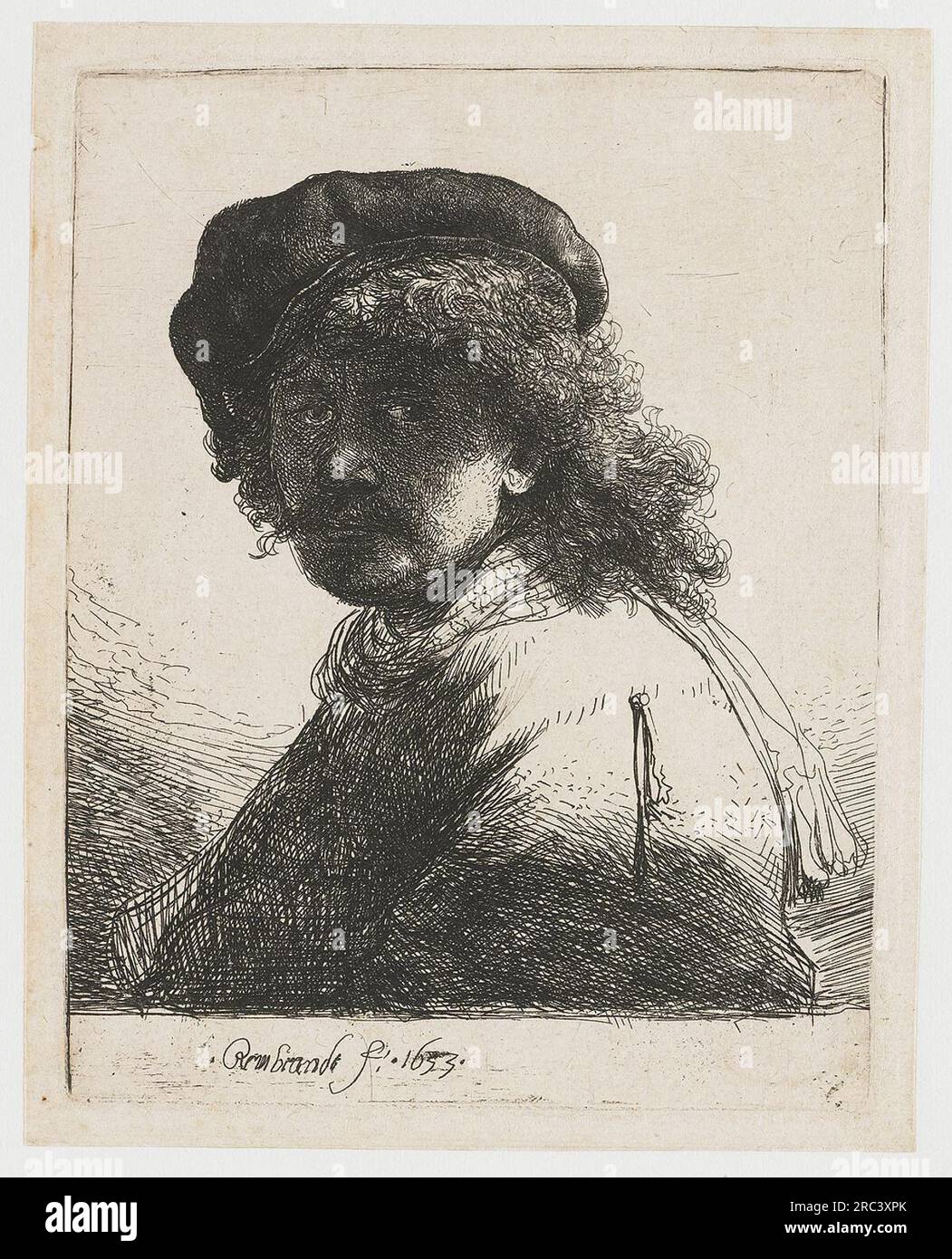 Self-portrait in a cap and scarf with the face dark bust 1633 by ...