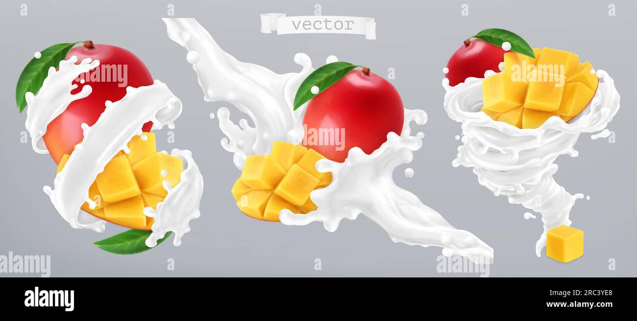 Milk splash mango 3d vector Stock Vector Images - Alamy