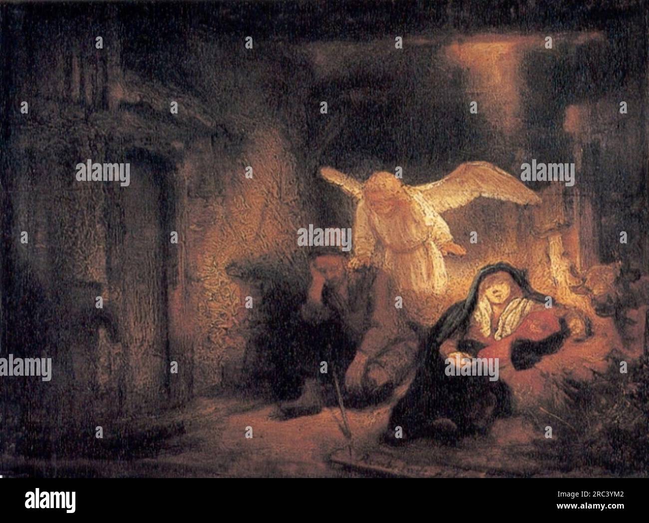Joseph's Dream in the Stable in Bethlehem 1645 by Rembrandt Stock Photo ...