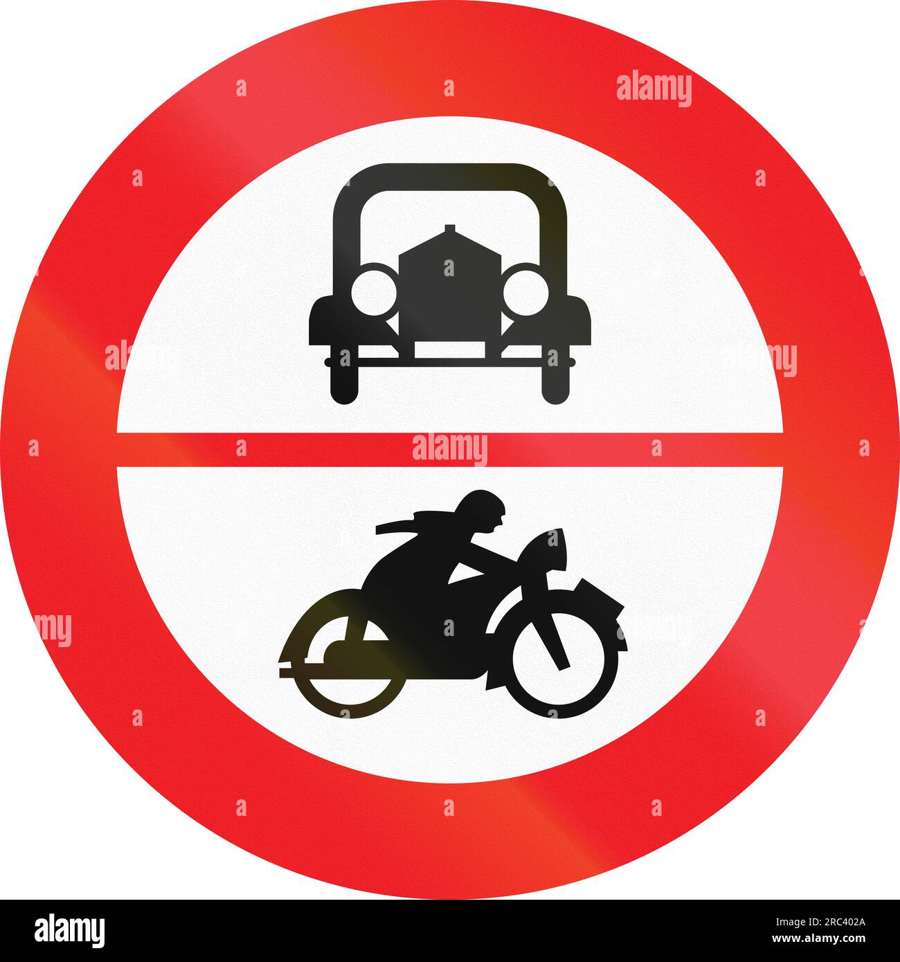 Austrian traffic sign prohibiting thoroughfare of cars and motorcycles ...