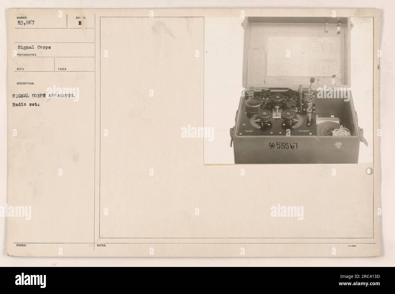 Signal Corps apparatus. This photograph shows radio set NUMBER 53,567 ...
