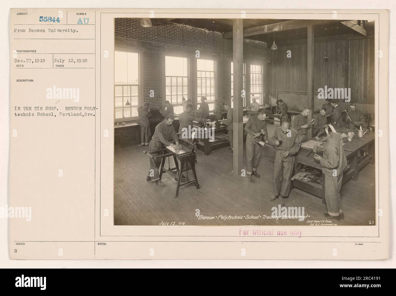 Soldiers receiving training at Benson Polytechnic School's tin shop in ...