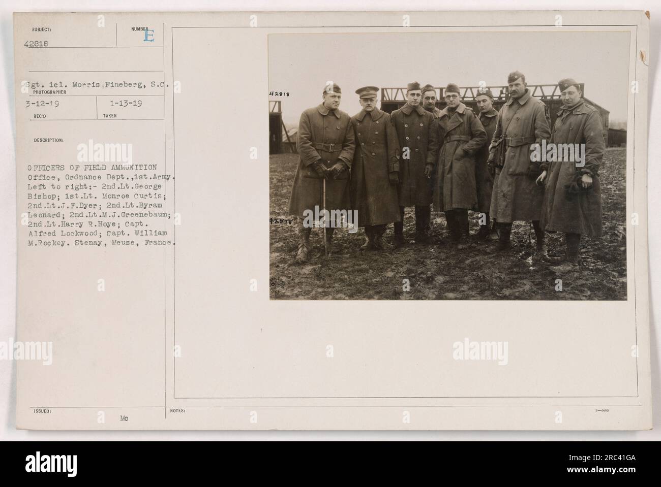 Officers of the Field Ammunition office at Stenay, Meuse, France. From ...