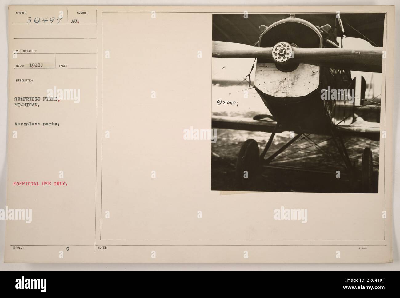 This photograph depicts aeroplane parts at Selfridge Field in Michigan ...