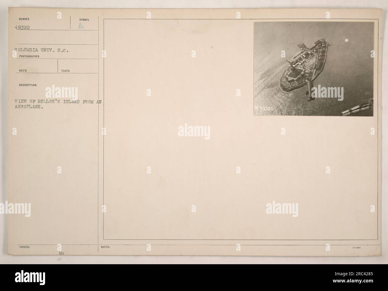 Aerial view of Bedloe's Island taken from an airplane during World War ...