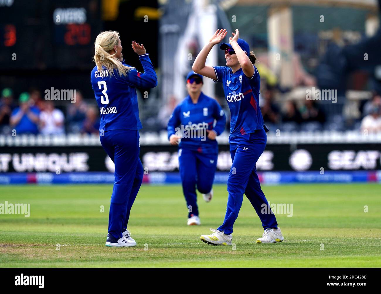 England's Sarah Glenn (left) celebrates after team-mate Nat Sciver ...