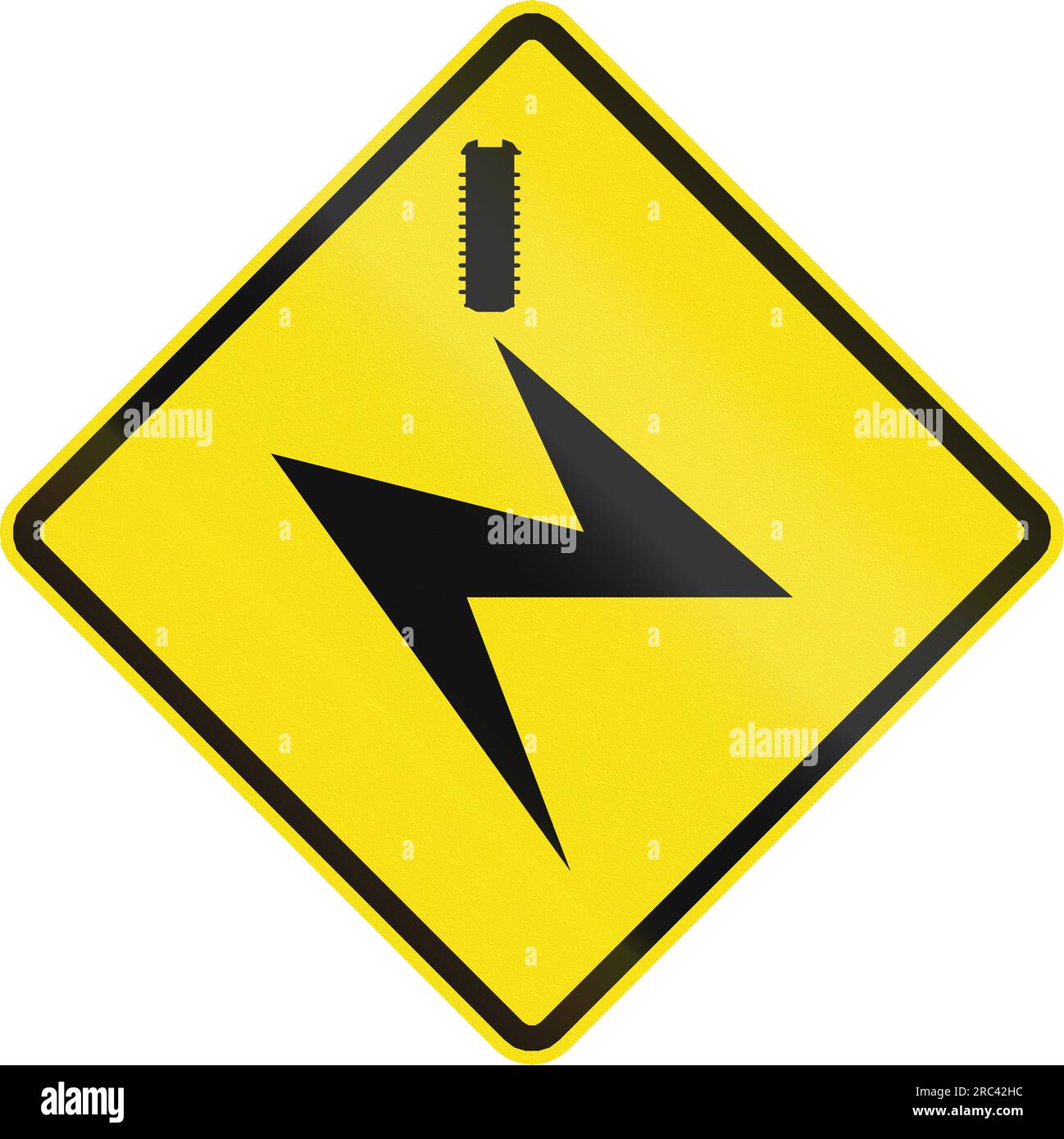 Warning road sign in Chile: Danger from electrical wires Stock Photo ...