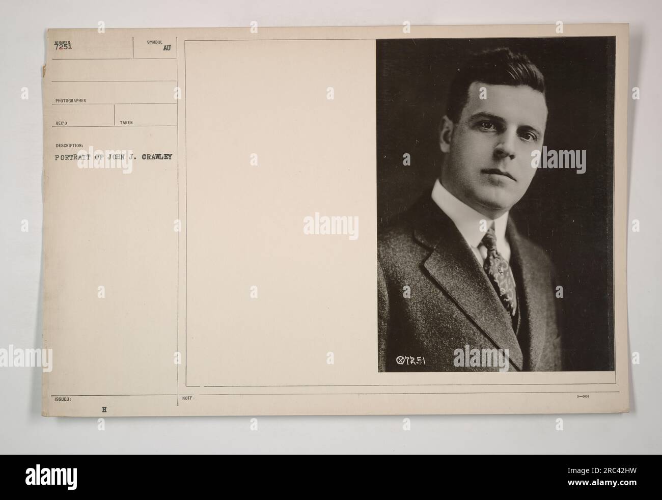 Portrait of John J. Crawley, a soldier during World War One. His ...