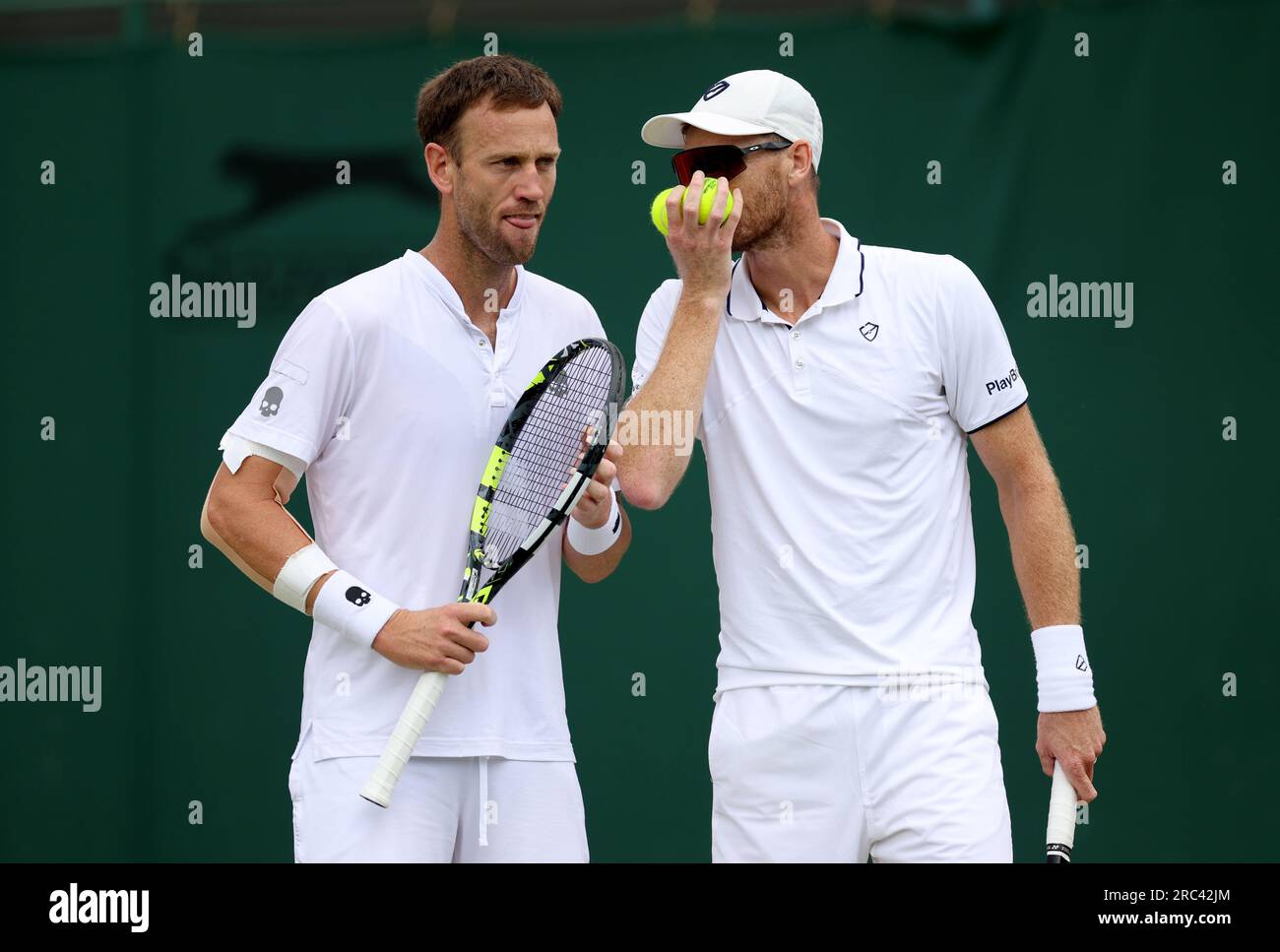 Jamie Murray and Michael Venus (left) react during the Gentlemans ...