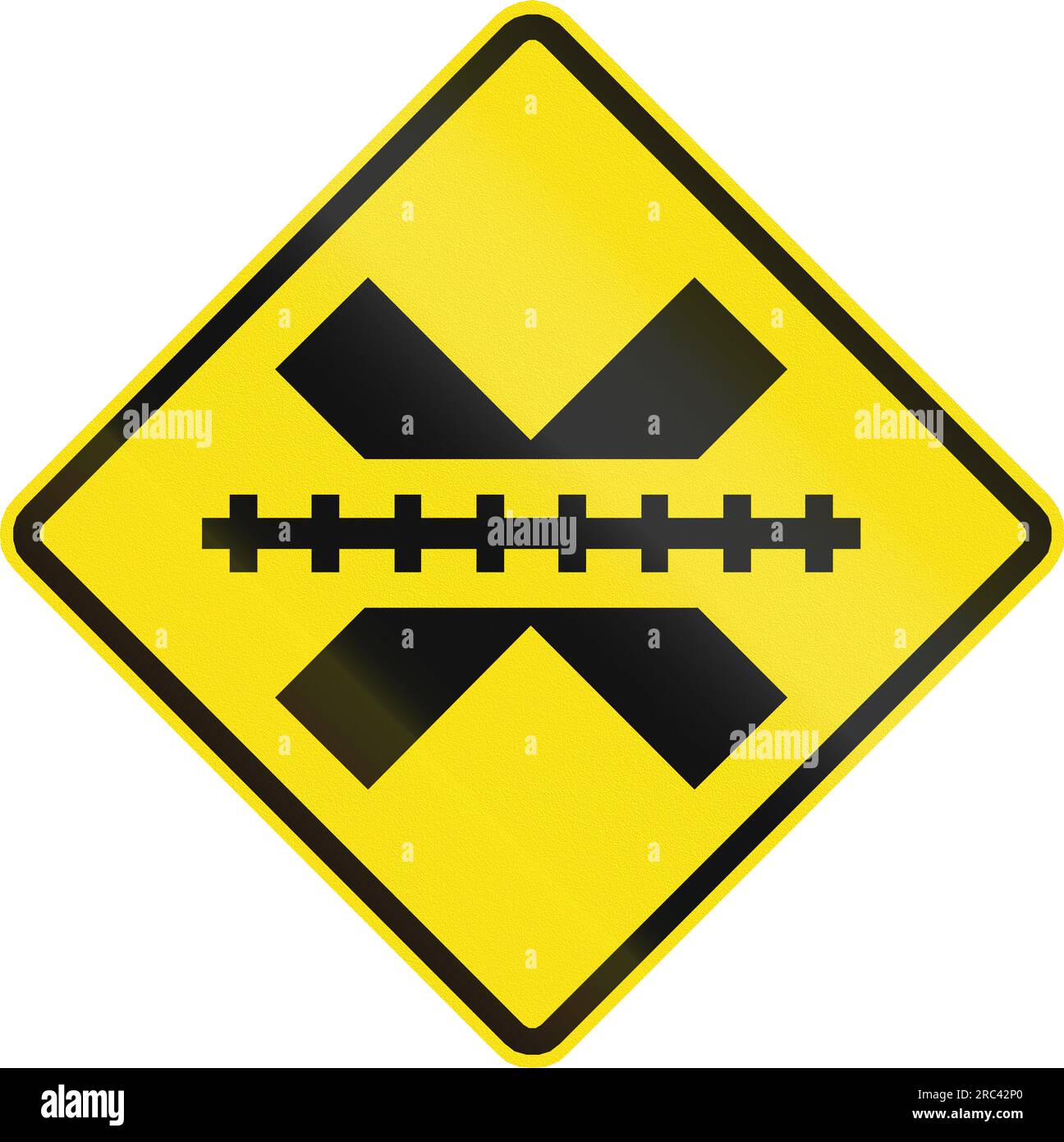Warning road sign in Chile: Railroad crossing without gates or barriers ...