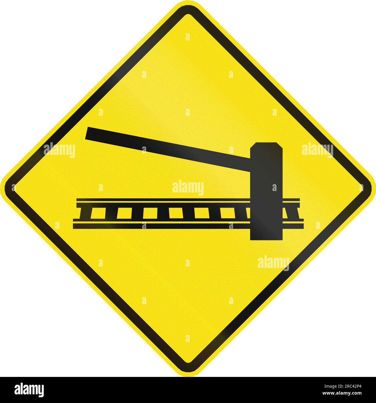 Warning road sign in Chile: Railroad crossing with barriers ahead Stock ...