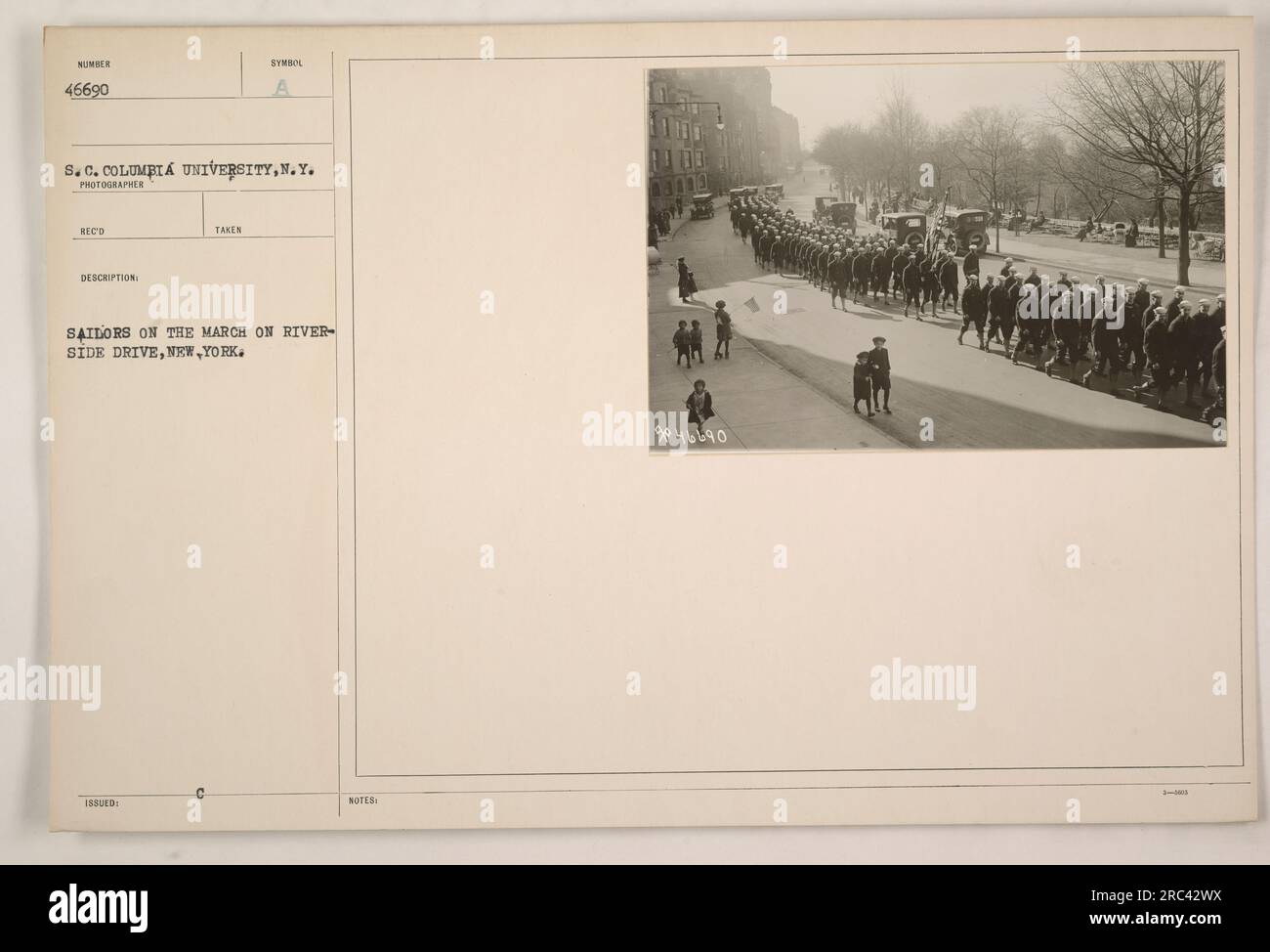 Sailors marching on Riverside Drive in New York City. Photographed by ...