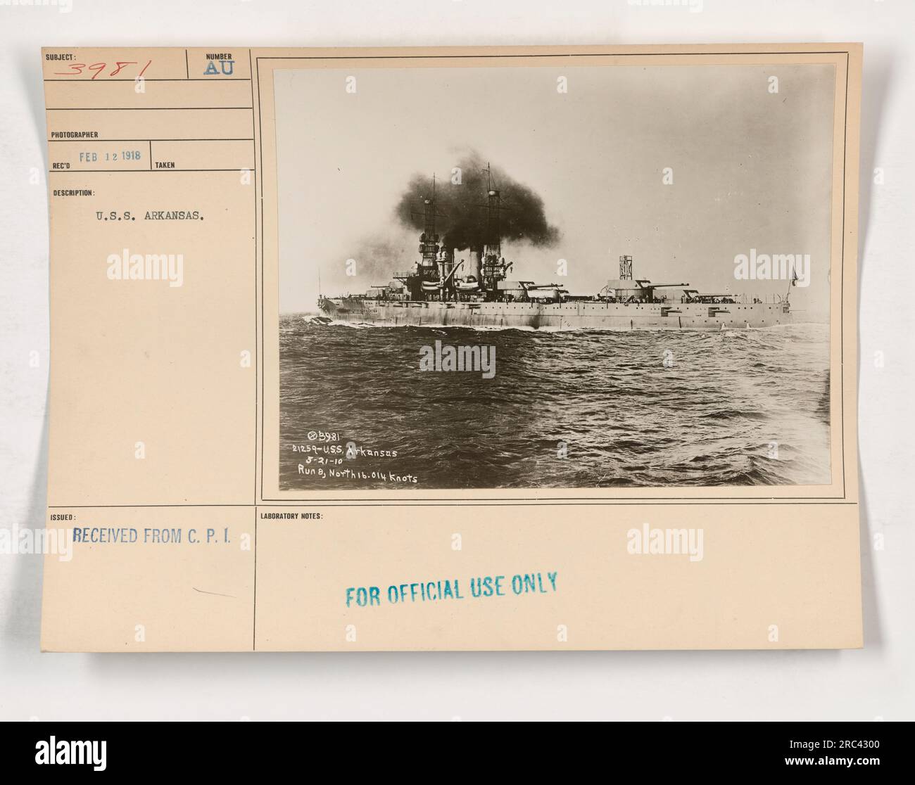 Caption: USS Arkansas, a battleship commissioned in 1912, captured in a ...