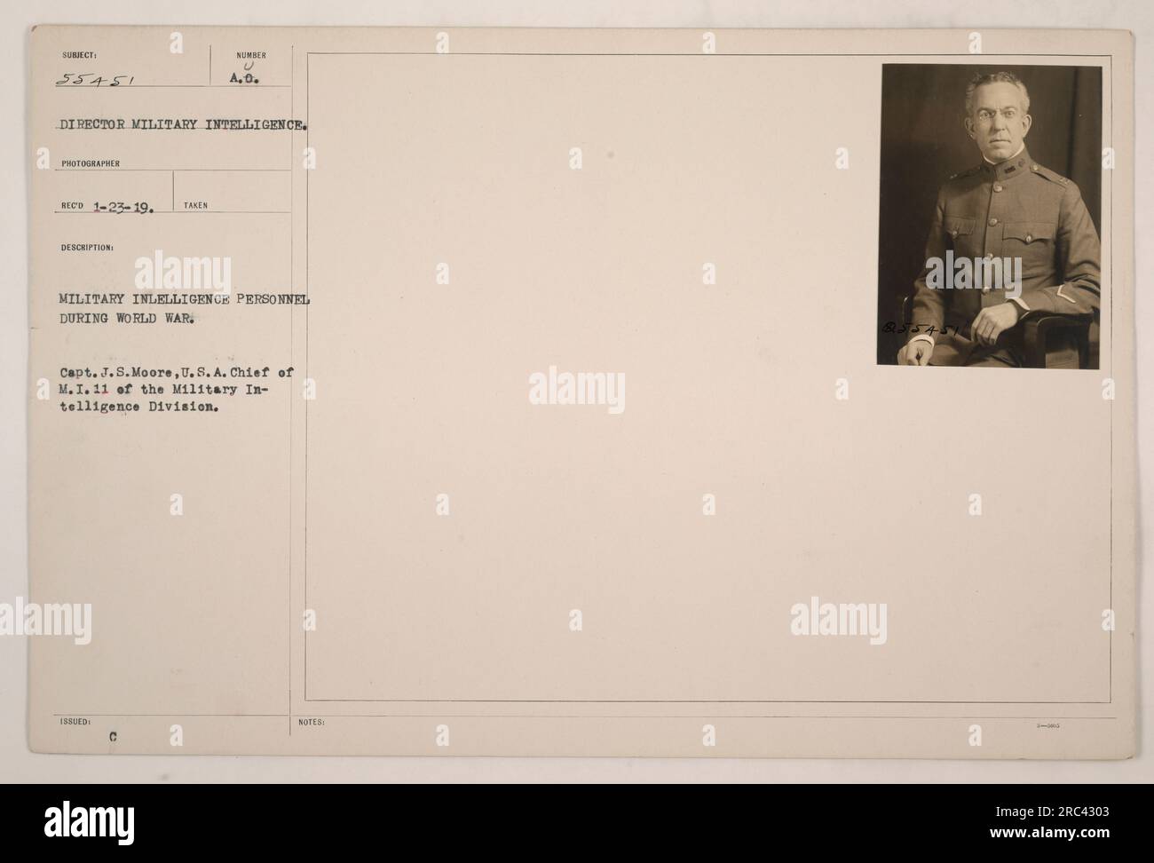 Captain J.S. Moore of the U.S. Army, Chief of M.I.11 in the Military ...