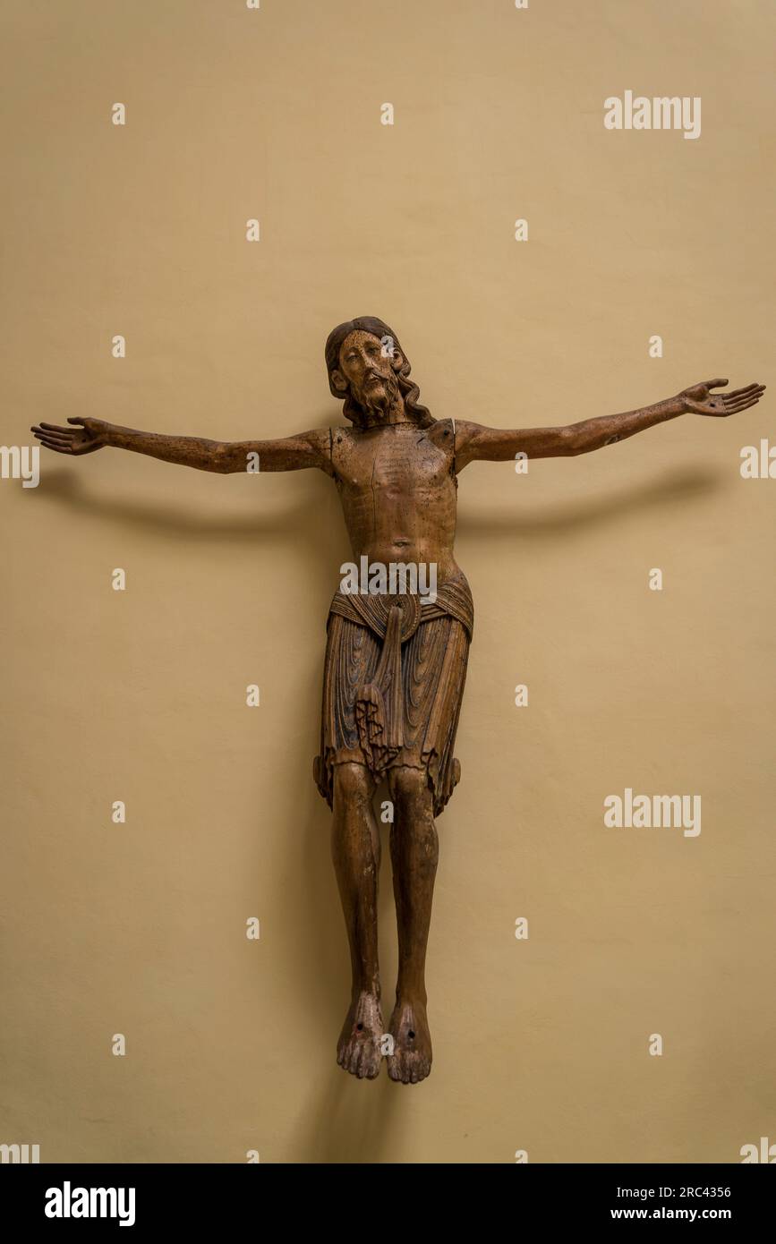 Wooden sculpture of Jesus on cross, Cluny Museum - National Museum of the Middle Ages, Paris ...