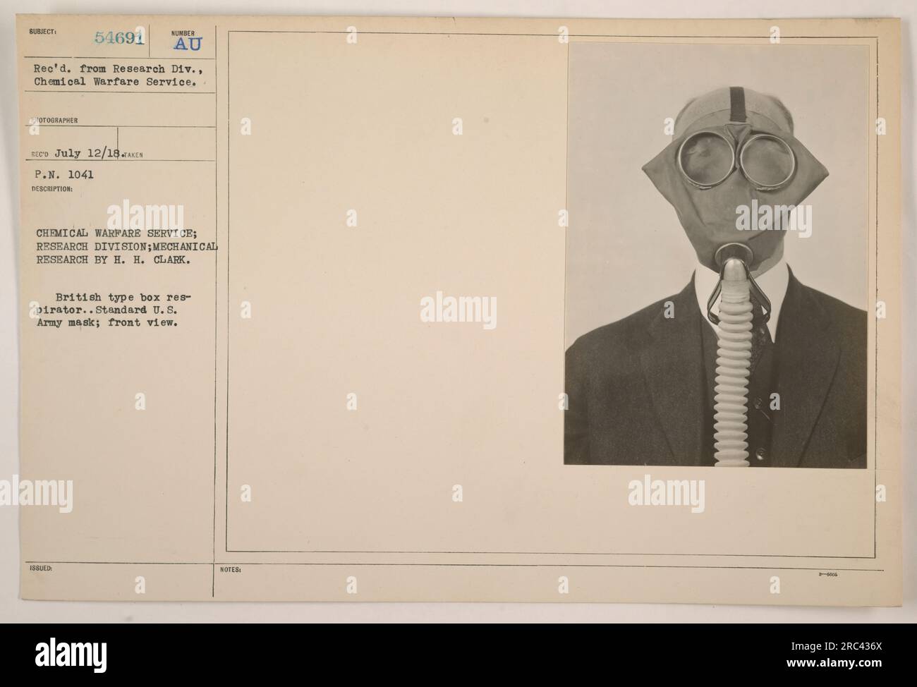 This photograph shows the front view of a British type box respirator ...