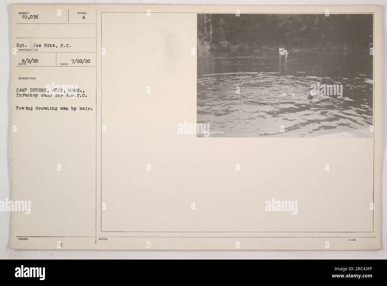 Soldier at Camp Devens in Ayer, Massachusetts rescuing a drowning man ...