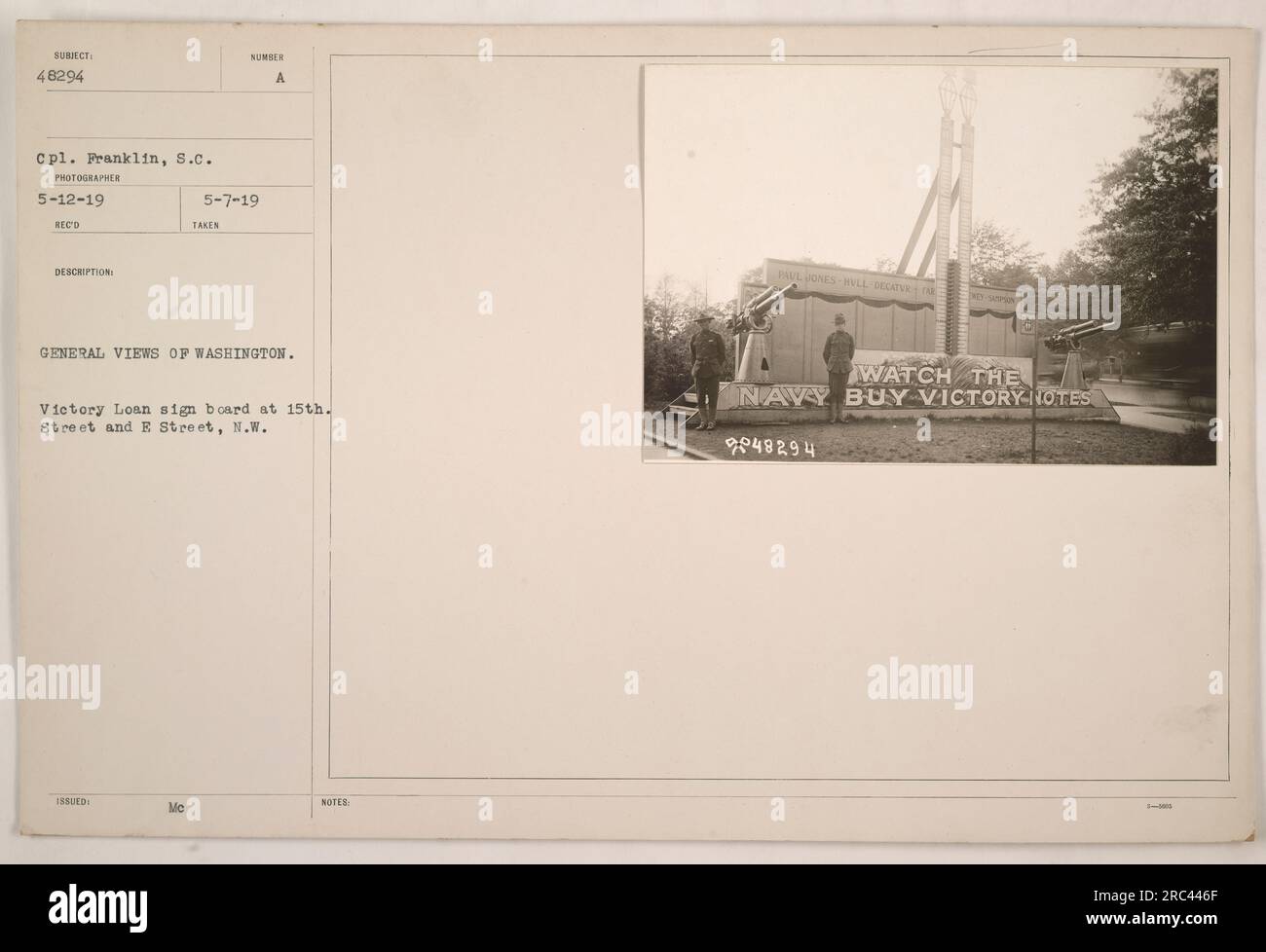 Victory Loan sign board at the intersection of 15th Street and E Street ...