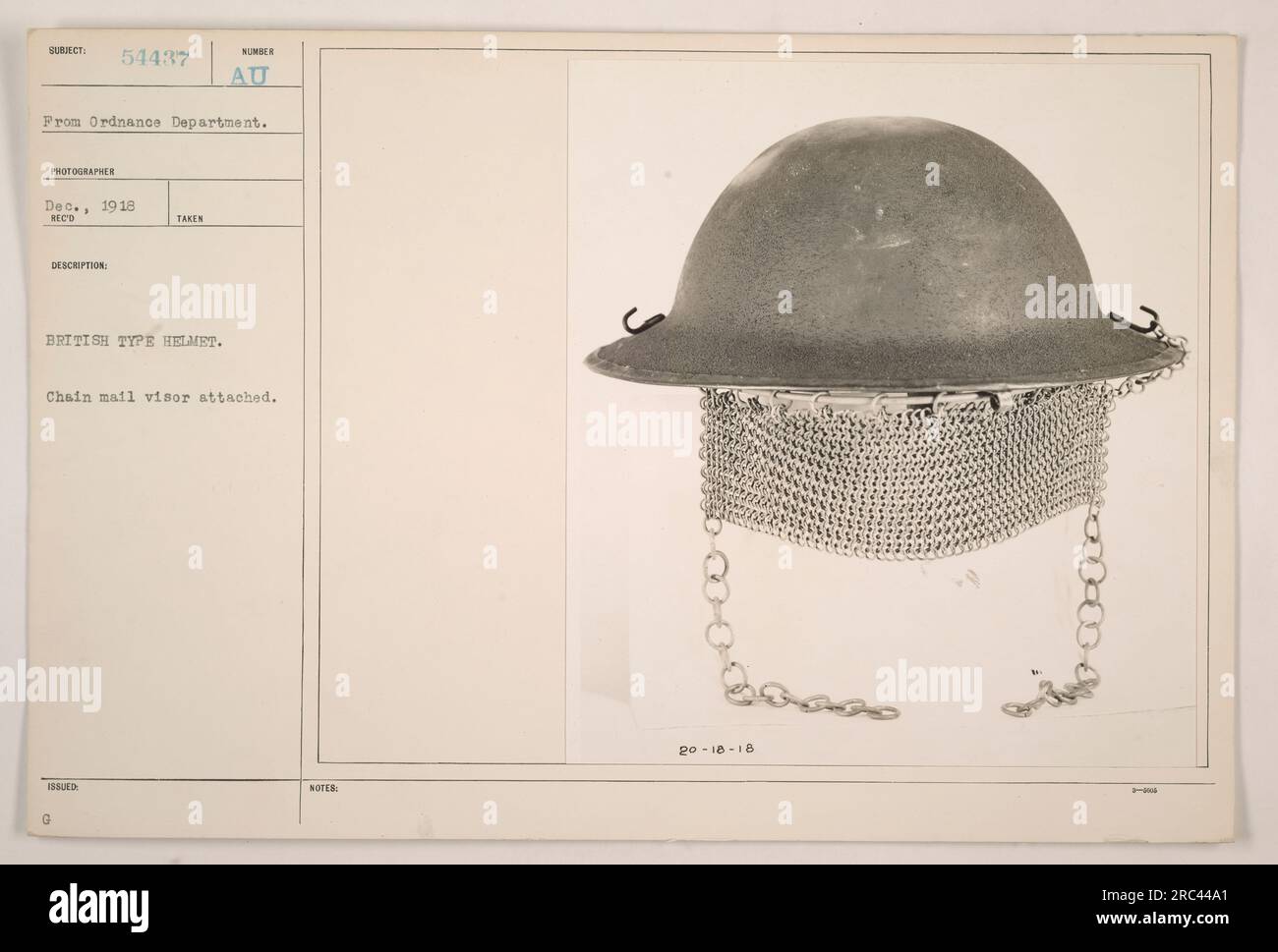 British soldier wearing a British type helmet with a chain mail visor ...