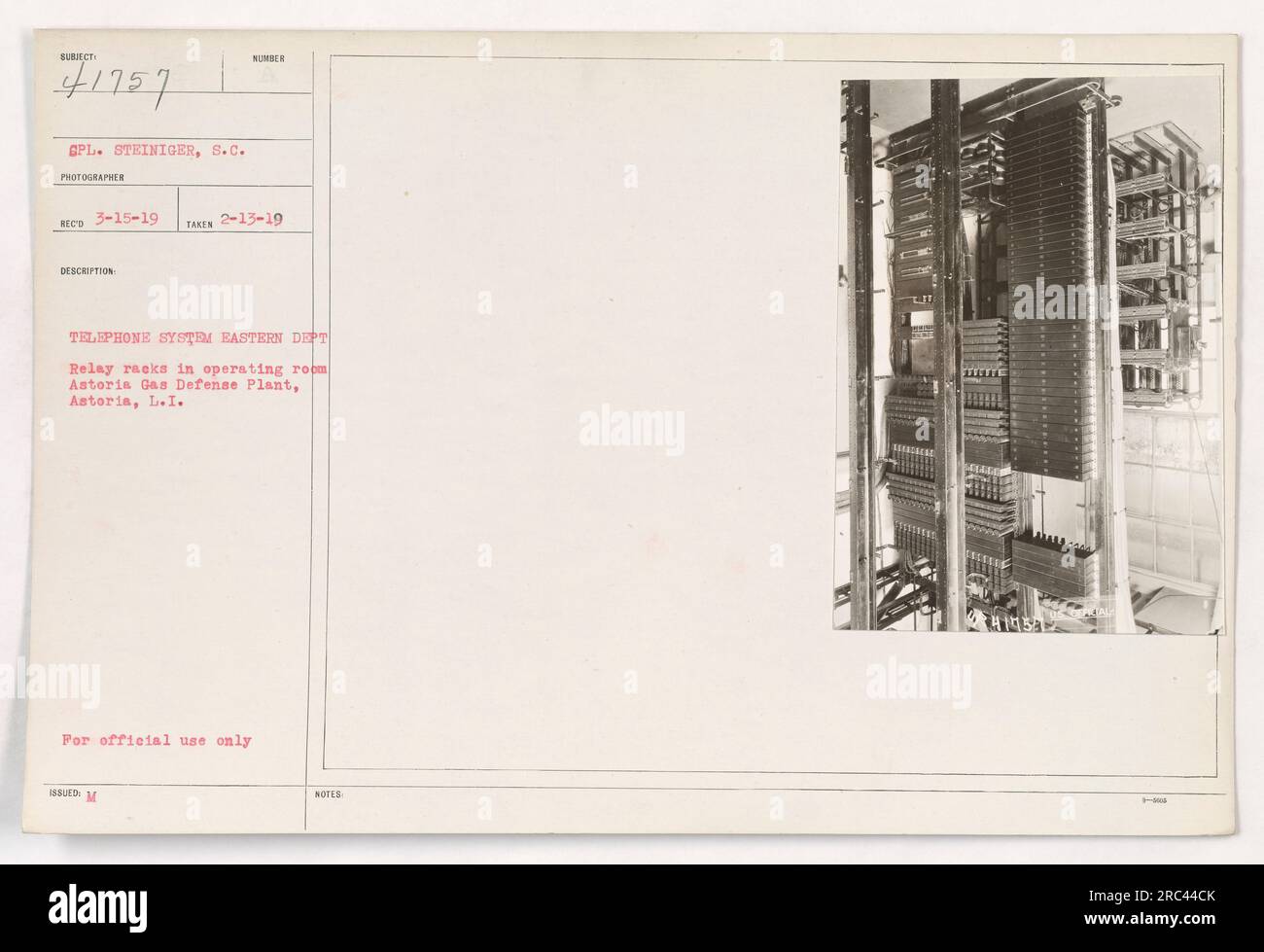 Relay racks in the operating room of the Astoria Gas Defense Plant in ...