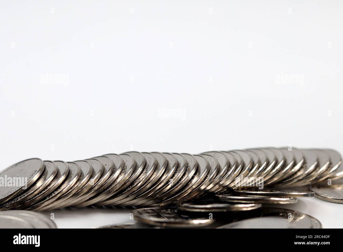 Coins stack horizontal line isolated on white background Stock Photo ...