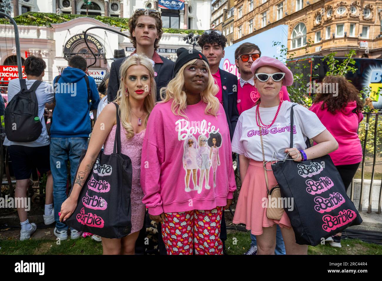 London, UK. 12 July 2023. Barbie fans in Leicester Square ahead of ...