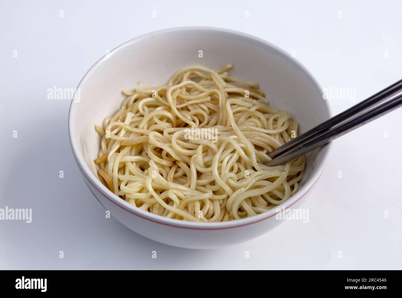 Plain instant noodles without topping with in black bowl isolated on ...