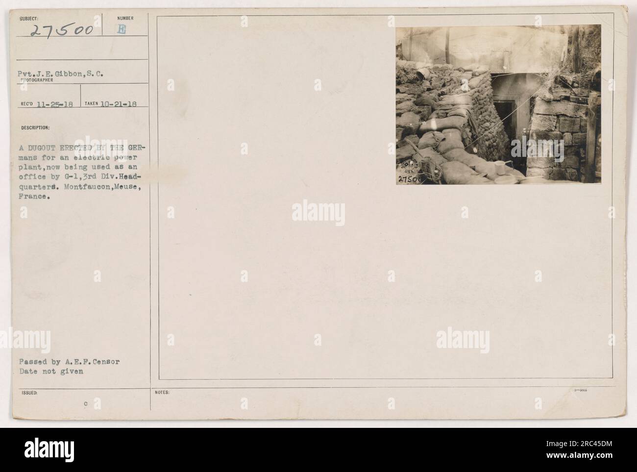 Pvt.J.E. Gibbon from S.C. took this photograph with the ID number 111 ...