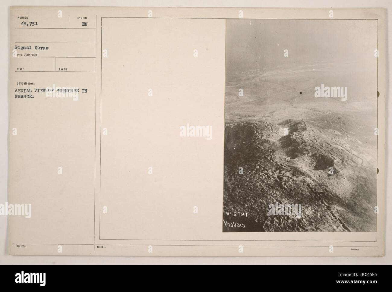 Aerial view of trenches in France. This photograph was taken during ...