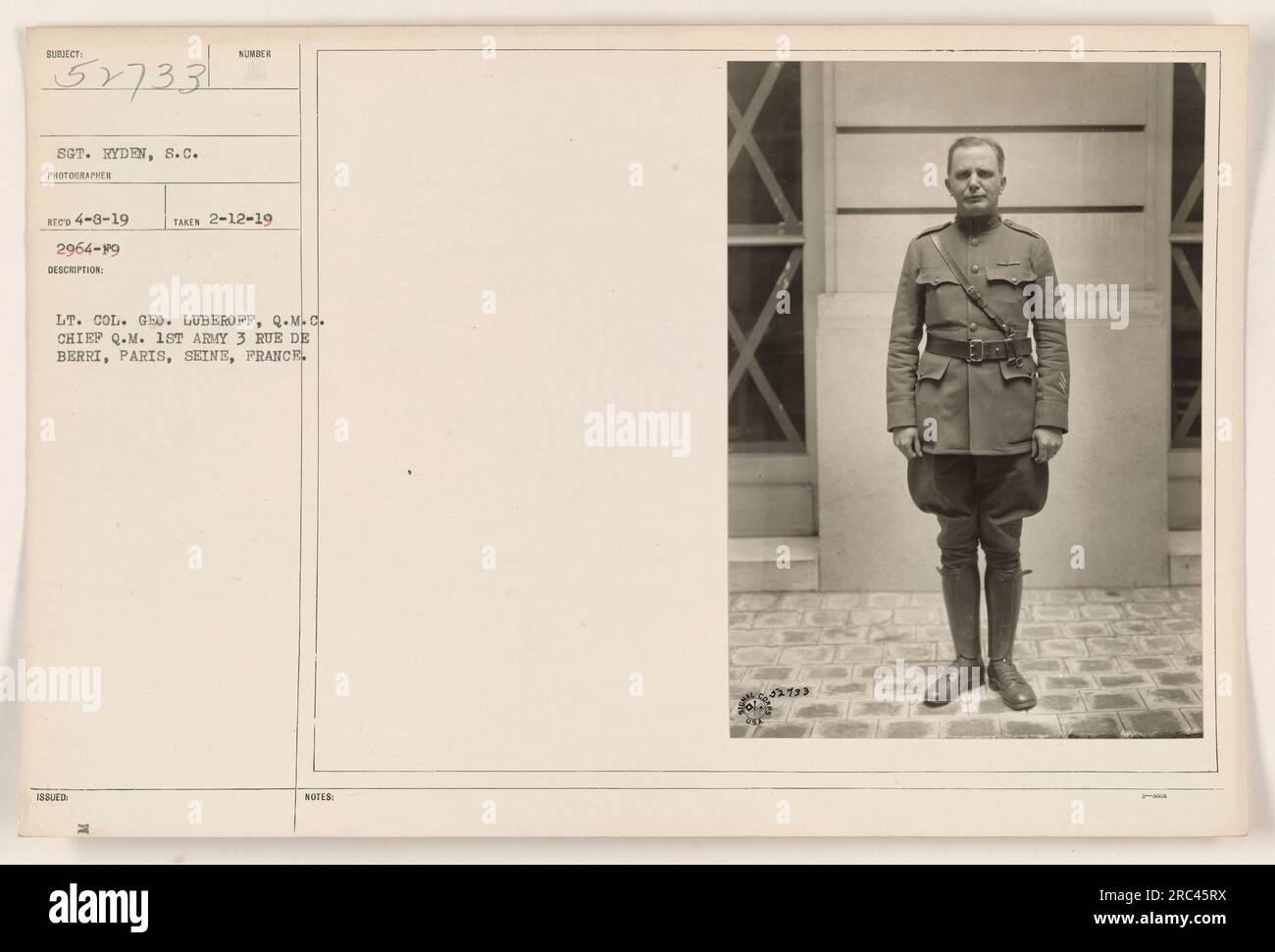 Lieutenant Colonel George Luberoff, Chief of Quartermaster for the ...