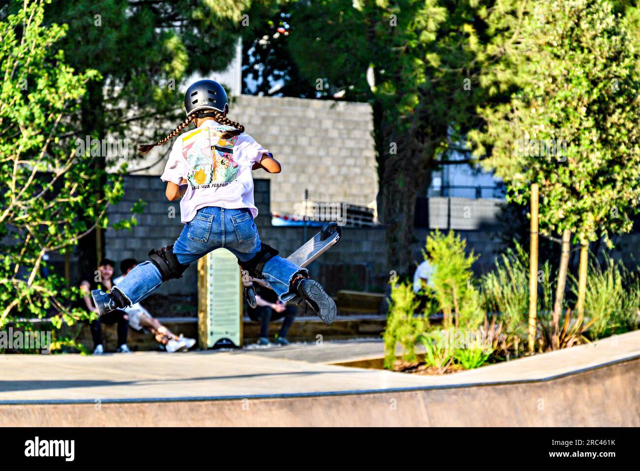 Igualada, Barcelona; June 28, 2023: Young man practicing Scootering ...