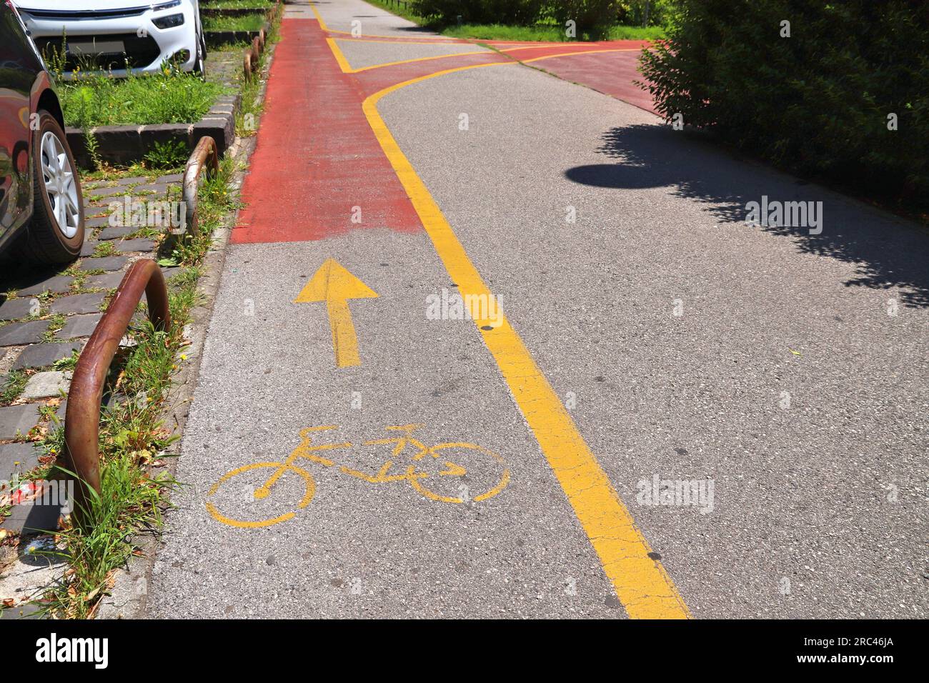 Bicycle path in Zagreb, Croatia. Cyclist route infrastructure Stock ...