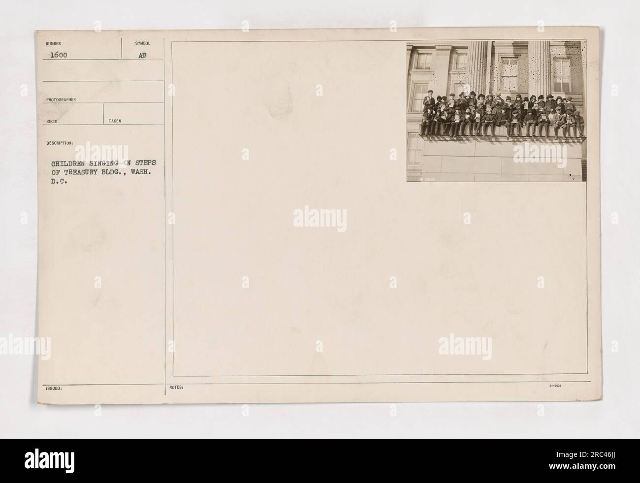 Children singing on the steps of the Treasury Building in Washington, D ...