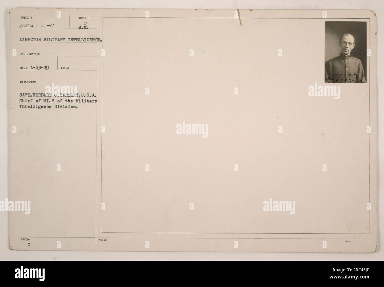 Caption: Captain Herbert O. Yardley, U.S.A., Chief of MI.8 of the ...