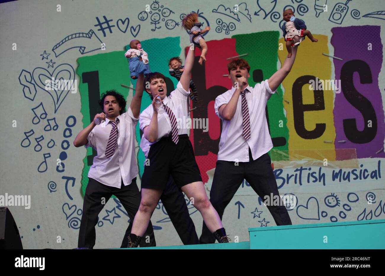 London, UK. Cast performs from the show Babies The Musical at West End ...
