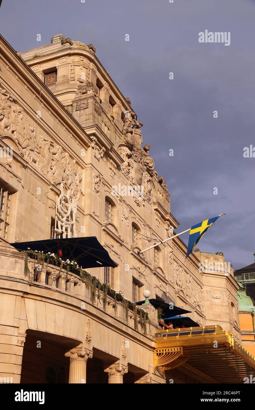 Stockholm landmark in sunset light. The Royal Dramatic Theatre (known ...