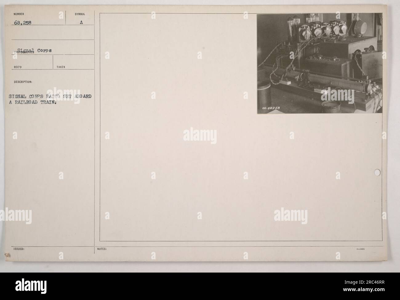 Signal Corps radio set being used aboard a railroad train during World ...