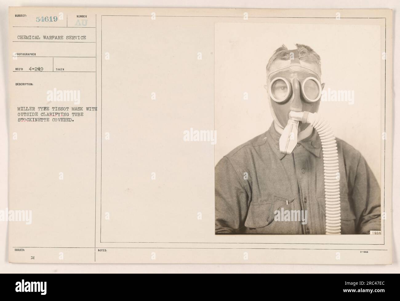 Soldier wearing a Miller type Tissot mask with an outside clarifying ...
