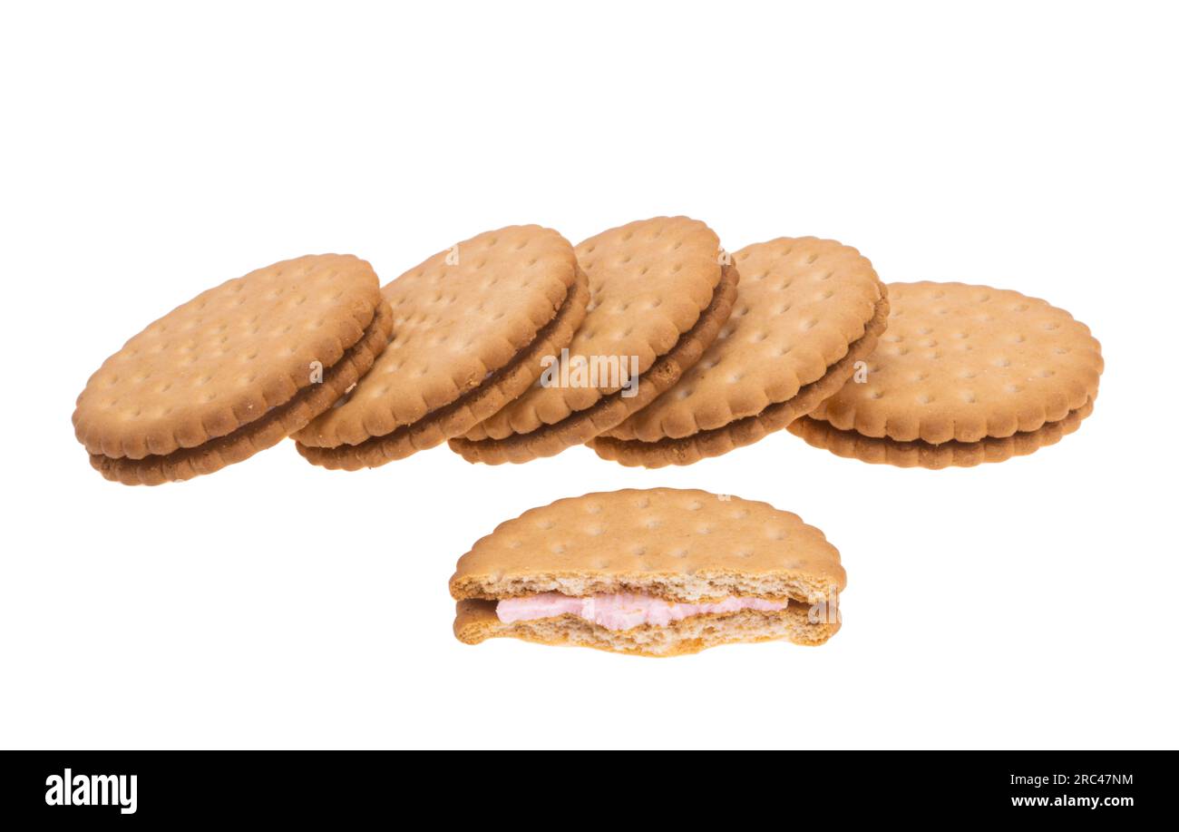 double biscuits with strawberry cream isolated on white background ...
