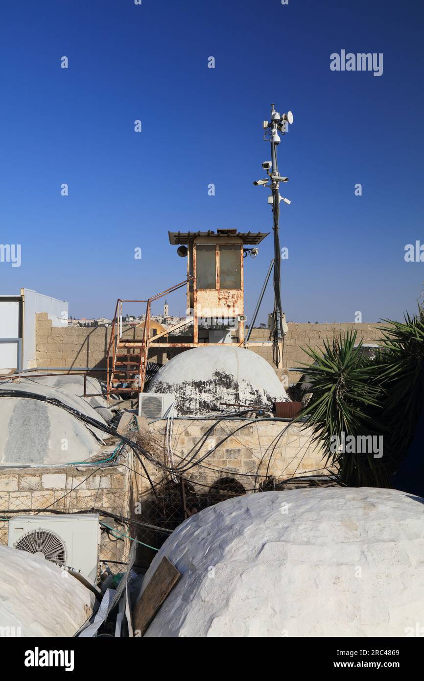 Security cameras pole and watch tower in Jerusalem city, Israel ...