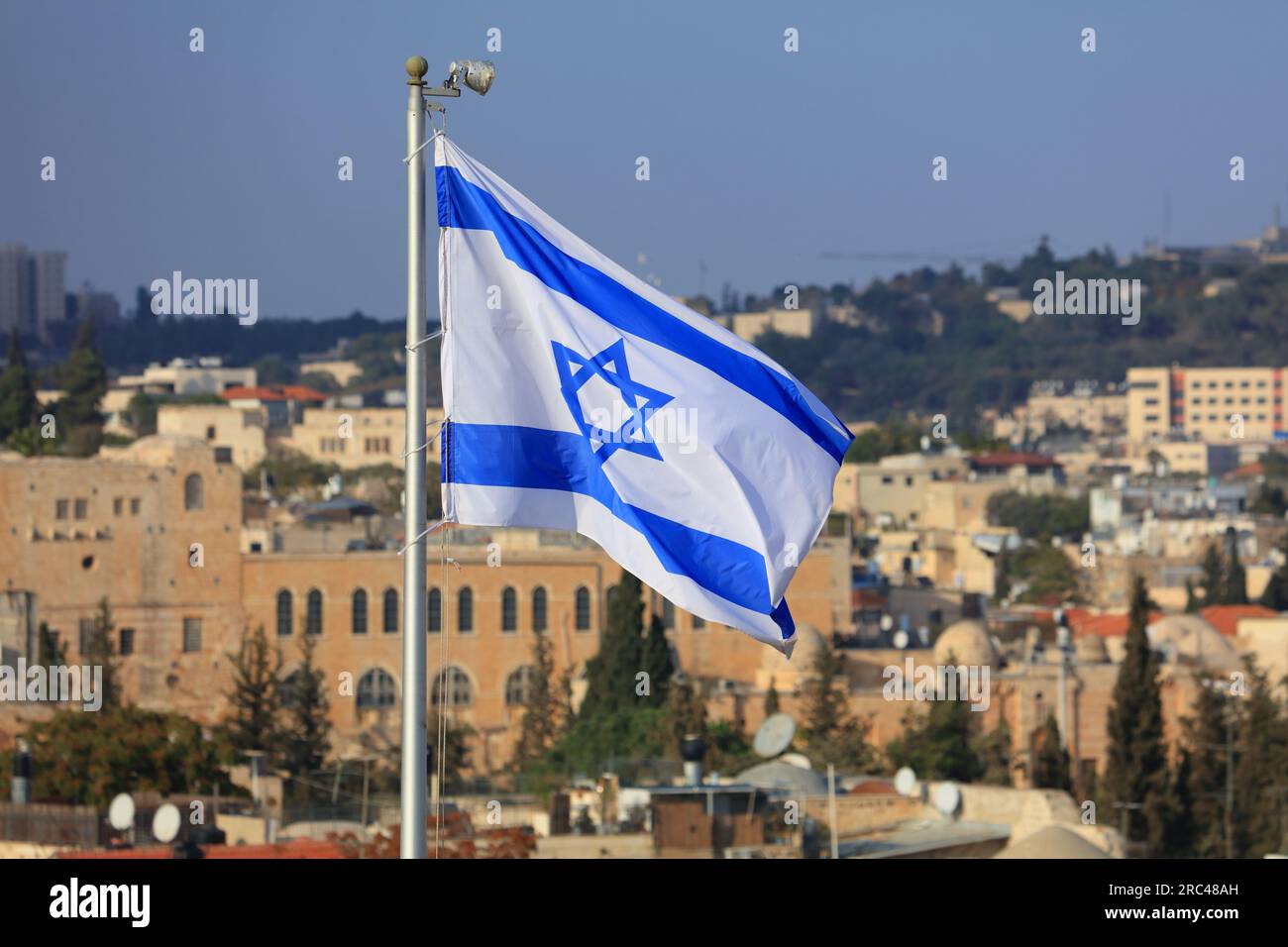 Flag of Israel in Jerusalem. Israeli national colors Stock Photo - Alamy